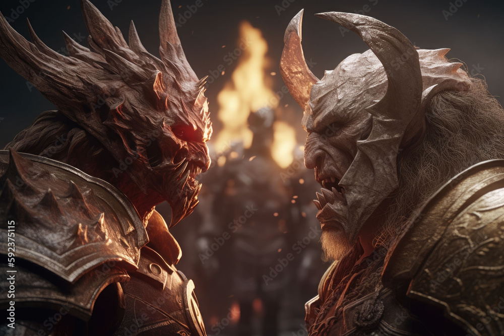 Epic battle between two powerful characters. A fight between two ...