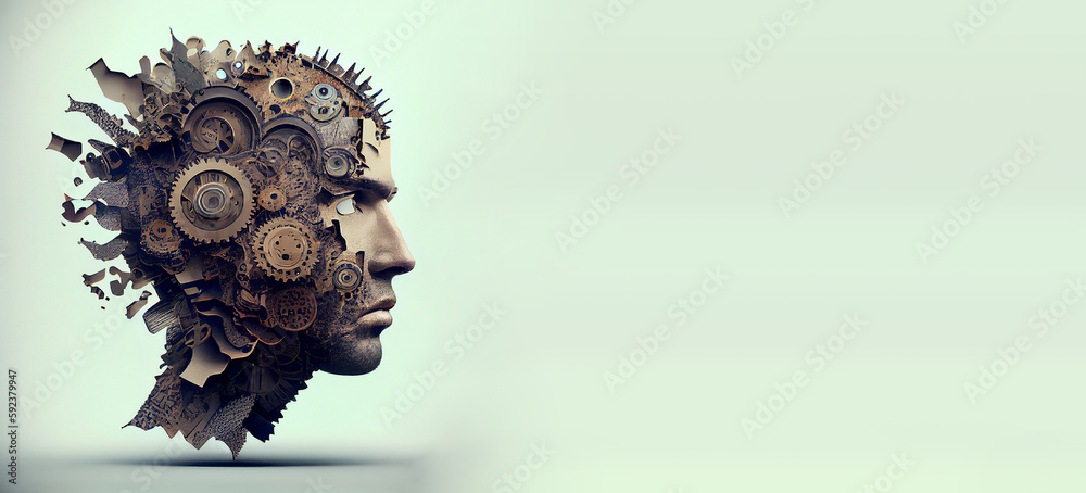 Man with cogwheels brain, brainstorming and creativity concept, gear ...