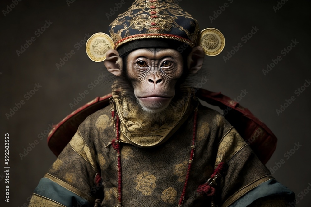 A monkey in a Chinese national costume, a sign of the Chinese zodiac ...