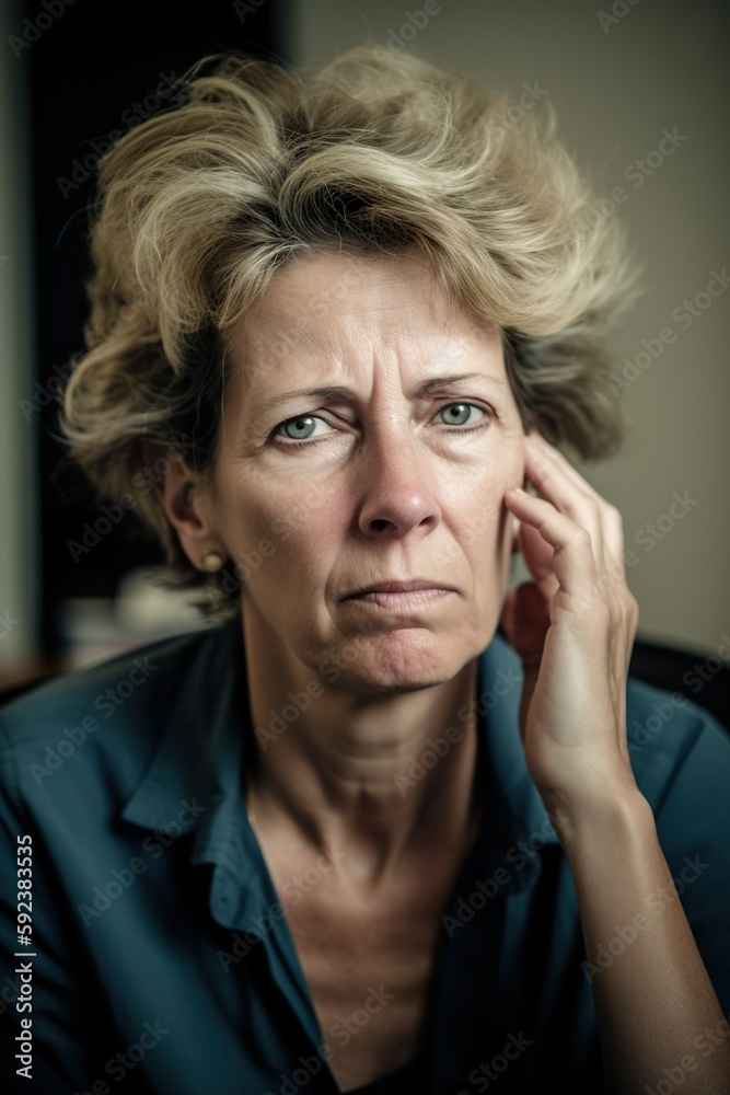 Stressed middle-aged woman with a worried face expression Stock ...