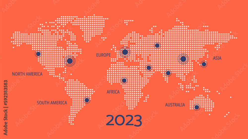 Vector World Map with pointers. North, South America, Europe, Asia ...