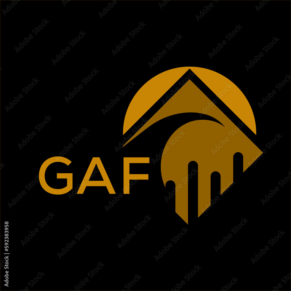 GAF golden color letter logo. GAF golden image on black background ...