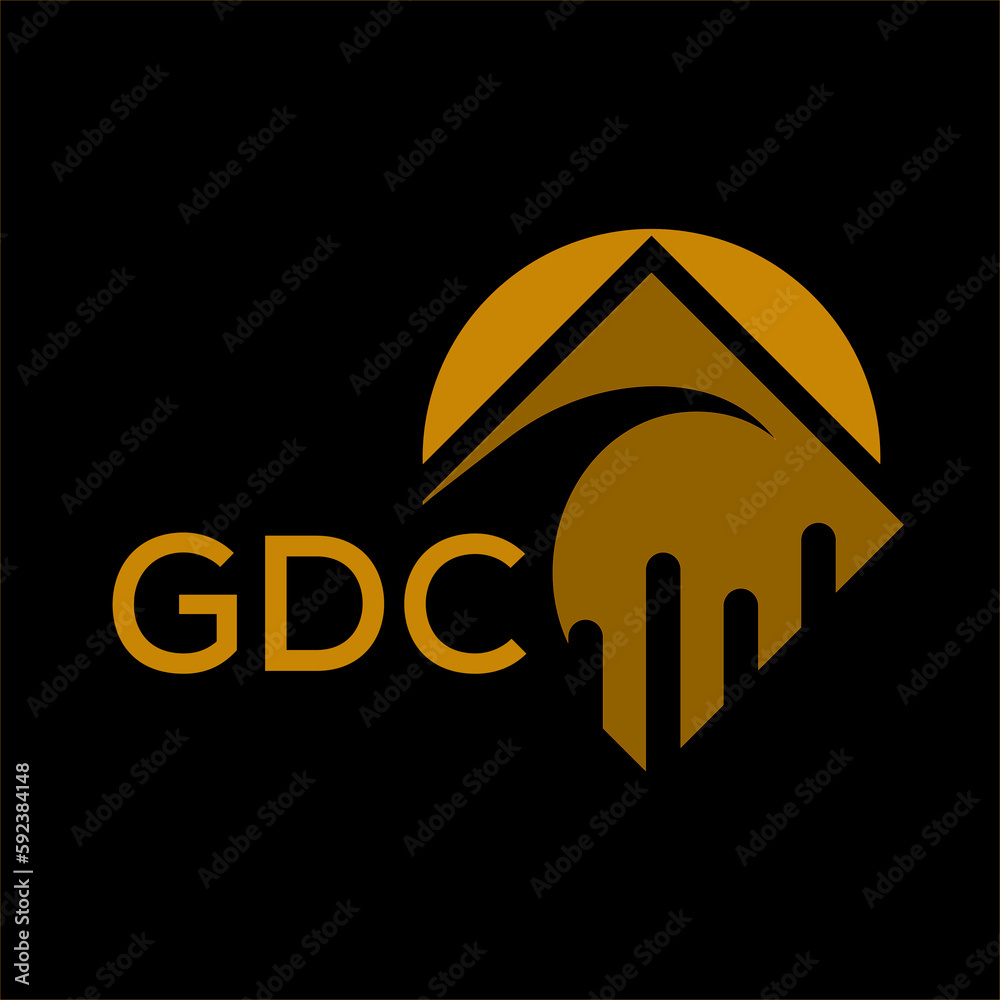 GDC golden color letter logo. GDC golden image on black background ...