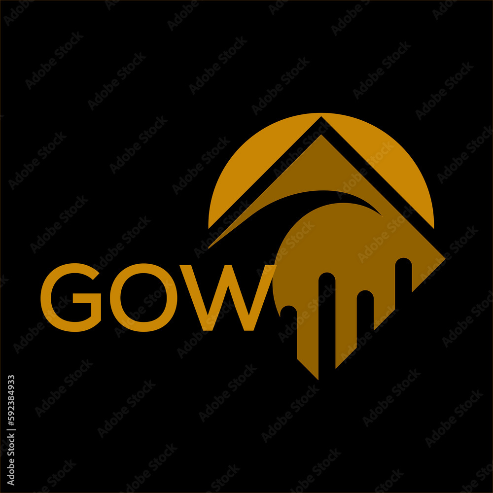 GOW golden color letter logo. GOW golden image on black background ...