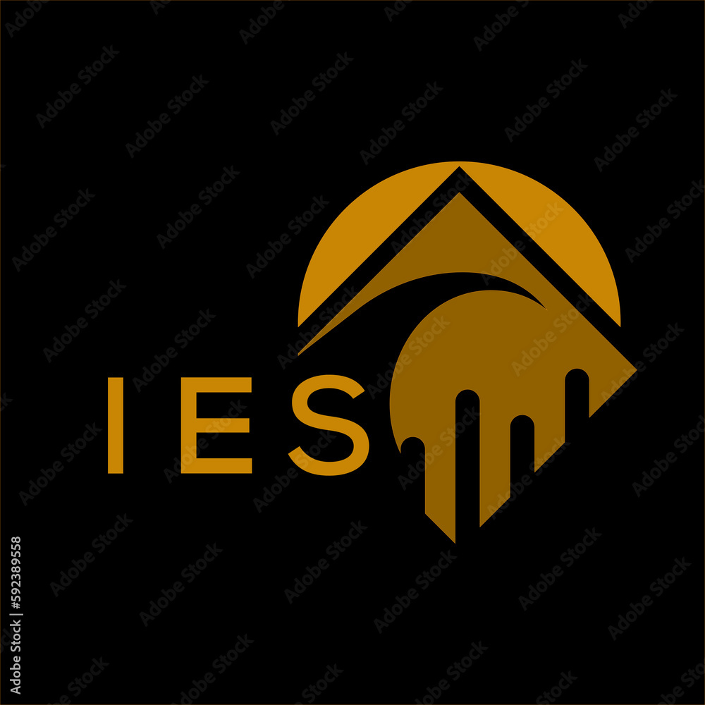 IES golden color letter logo. IES golden image on black background ...