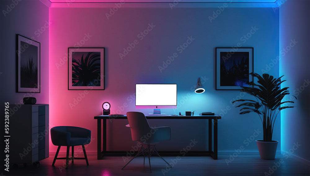 Modern and clean online webinar Zoom meeting home office computer desk ...