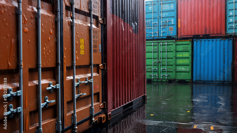 Freight cargo containers under the rain in the terminal Stock ...