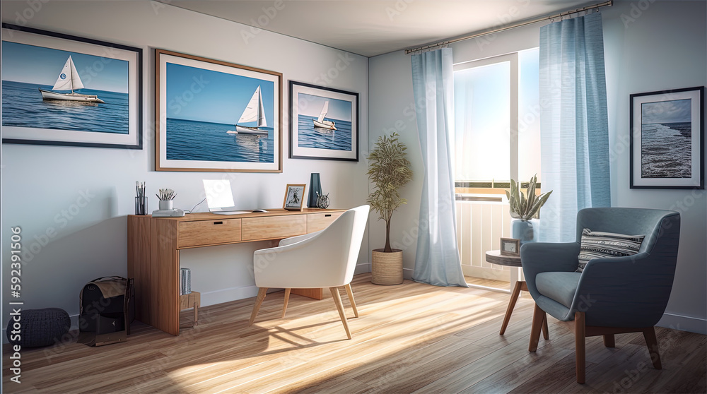 Online webinar virtual room Zoom meeting interior home office computer ...