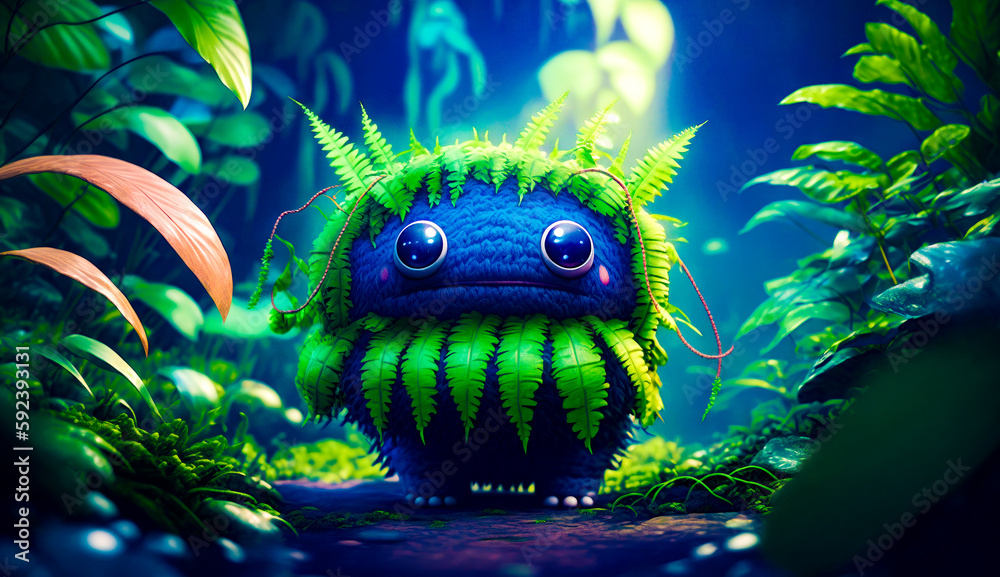 Very cute little creature in the middle of forest with big smile on his ...