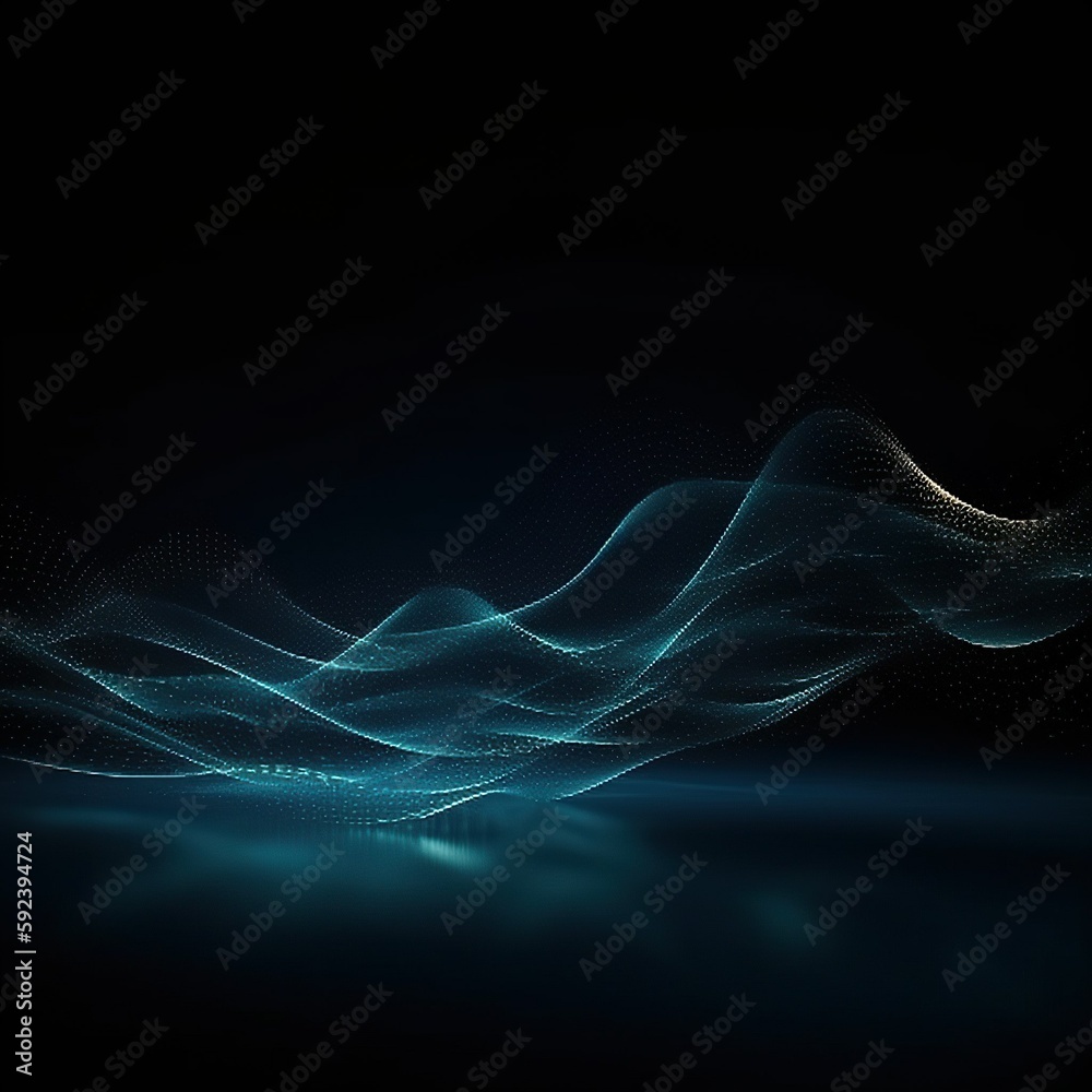 Abstract blue colors gradient wave on black background, blurry lights ...