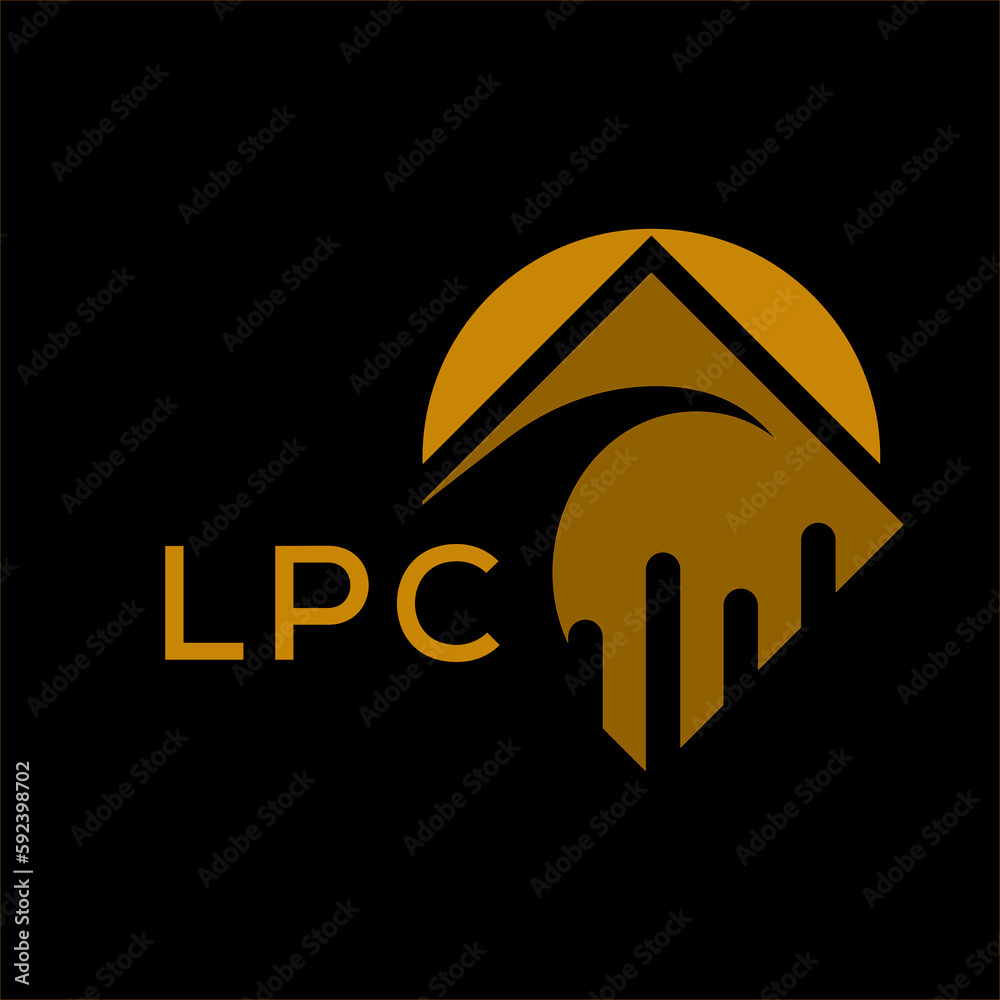 LPC golden color letter logo. LPC golden image on black background ...