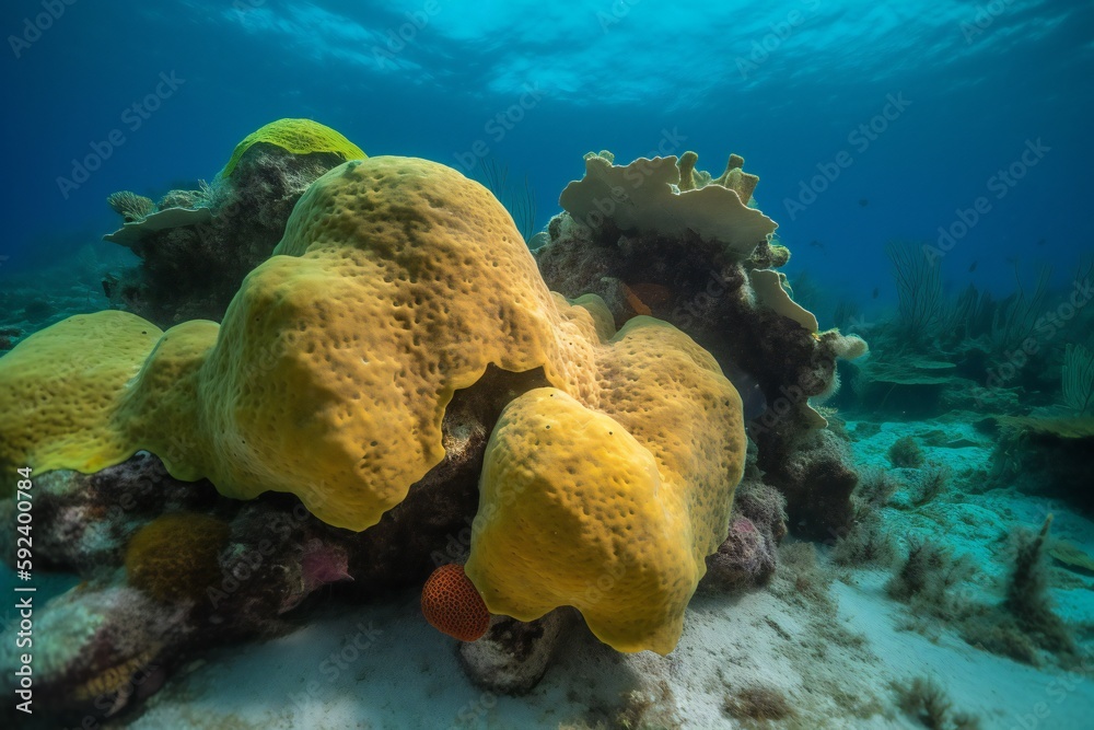 Micronature and Landscape Sea sponges, diverse shapes, vibrant colors ...