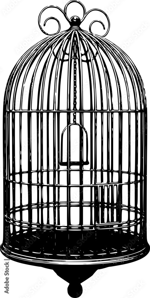 Empty Victorian Bird Cage Drawing