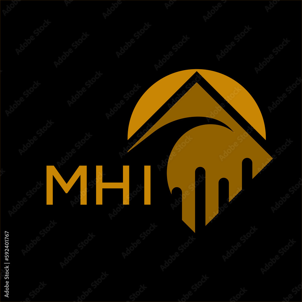 MHI golden color letter logo. MHI golden image on black background ...
