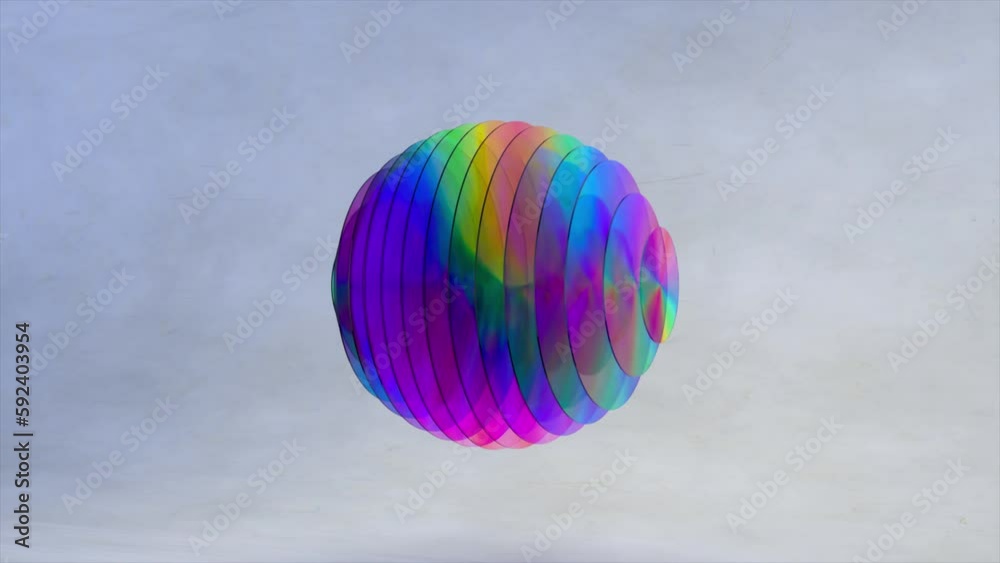 Abstract concept. A sphere of transparent colored disks changes color ...