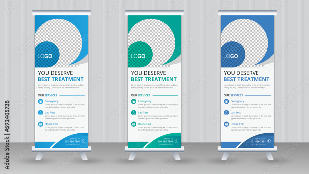 Modern Medical Roll Up banner stand vector creative design set ...