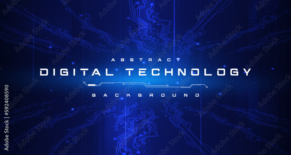 Digital technology blue background, online cyber technology algorithm ...