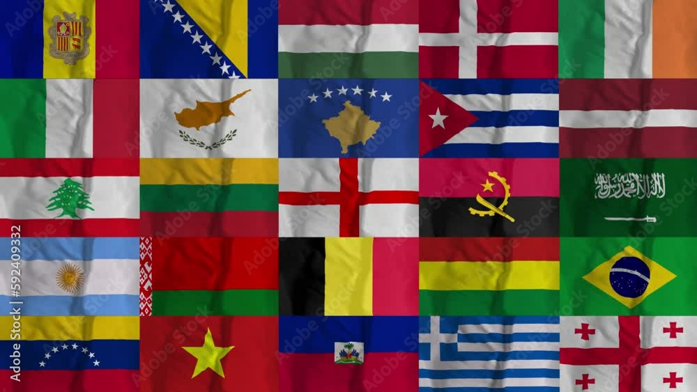 National Flags. Seamless loop animation of the Flags. 4K. Different ...