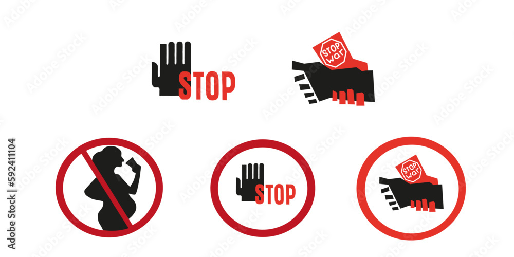 Set of prohibition signs. Clipart, abstraction, logo. Stop war sign ...
