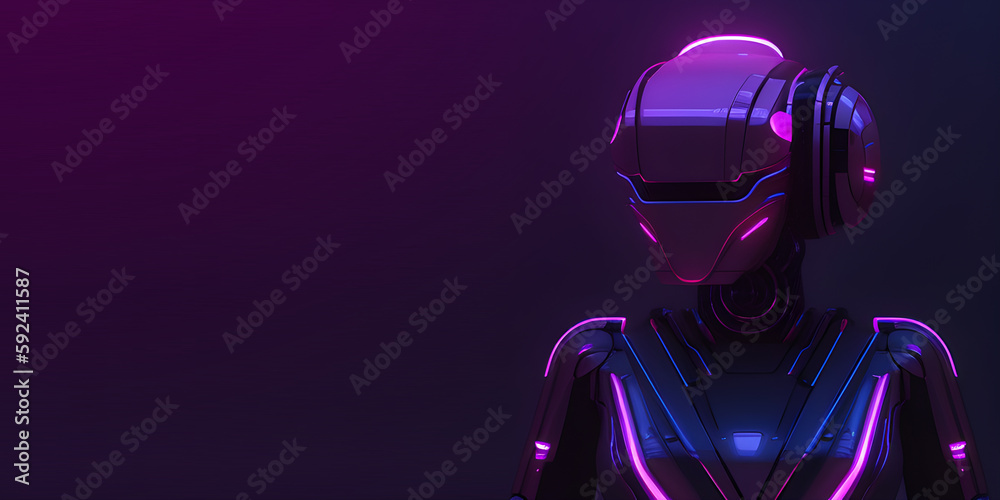 Futuristic Advanced AI Cyborg Female Robot with purple neon glowing lights. Generative AI Stock ...