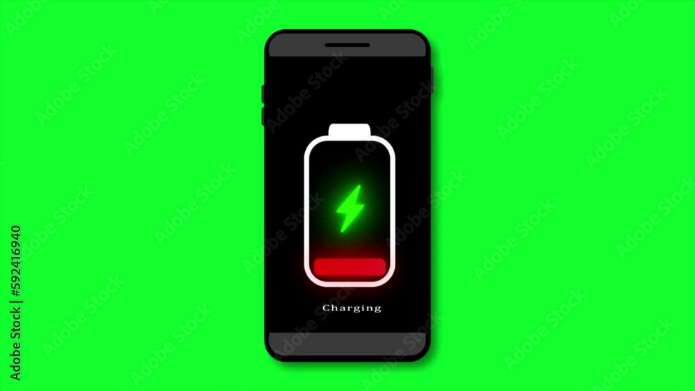 Mobile Phone With Battery Charge Percentages Icon Animation On Green ...