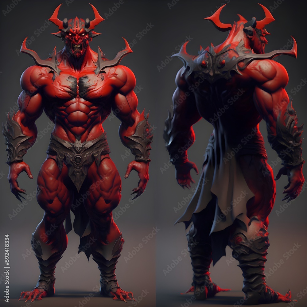 Red Demon 3D model concept art by senior character artist front and ...