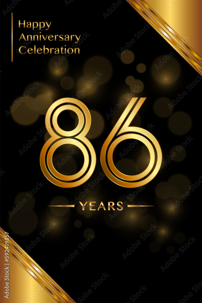 86th Anniversary template design with double line numbers. Golden ...