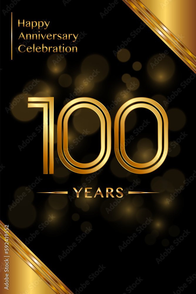 100th Anniversary template design with double line numbers. Golden ...