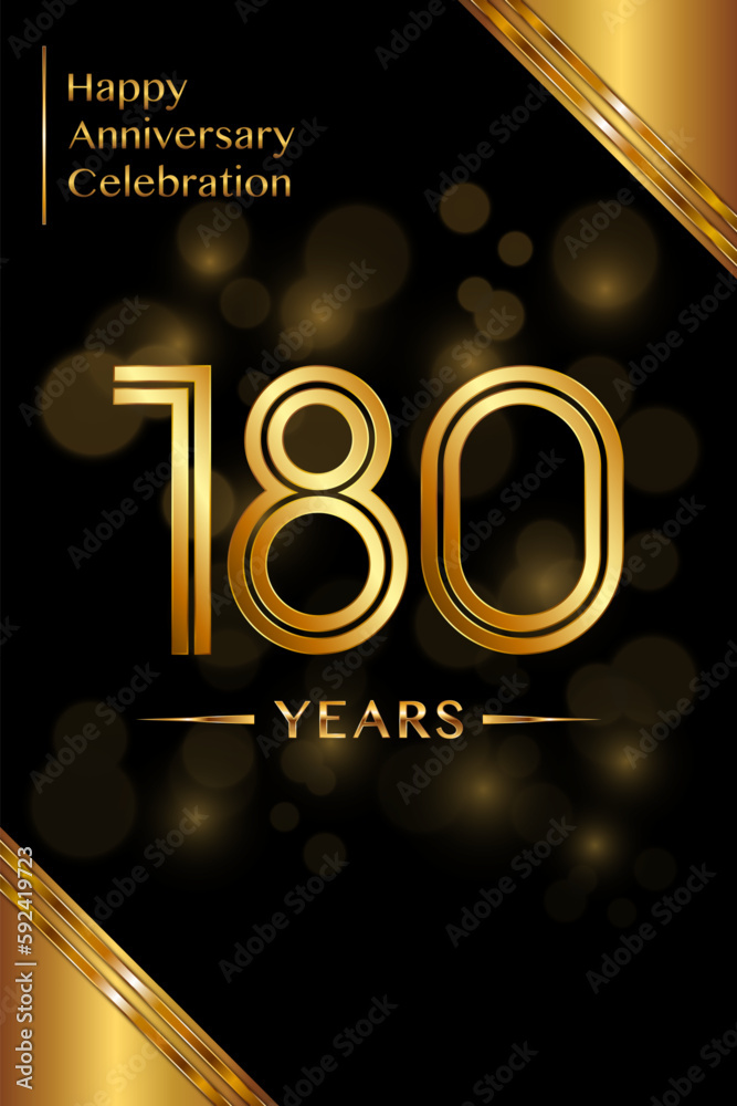 180th Anniversary template design with double line numbers. Golden ...