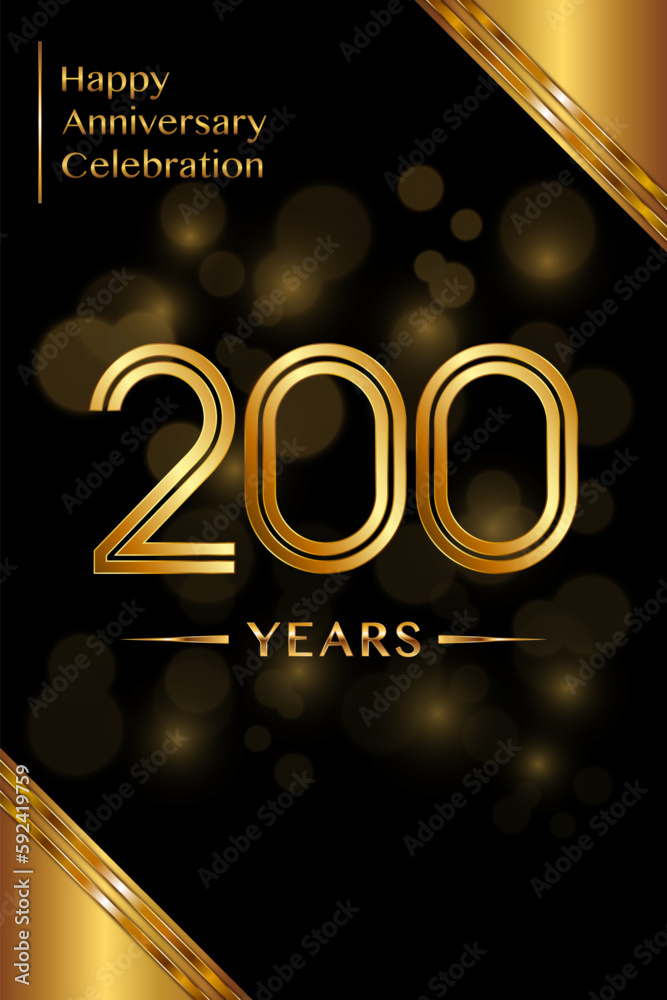 200th Anniversary template design with double line numbers. Golden ...