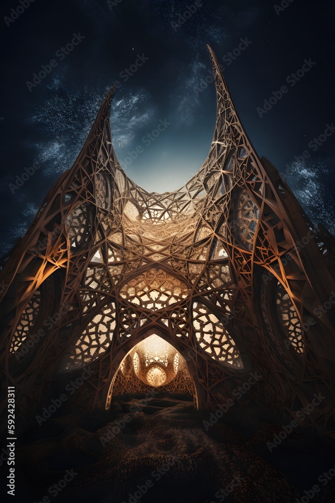 Dot matrix prototype of Gothic architecture flying in the sky ...