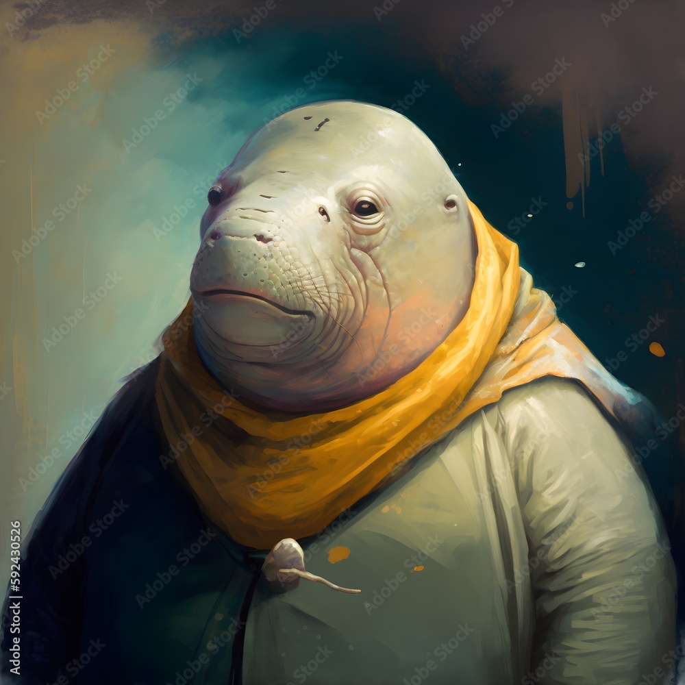 oil painting self portrait of a fat alien with a head like an elephant ...