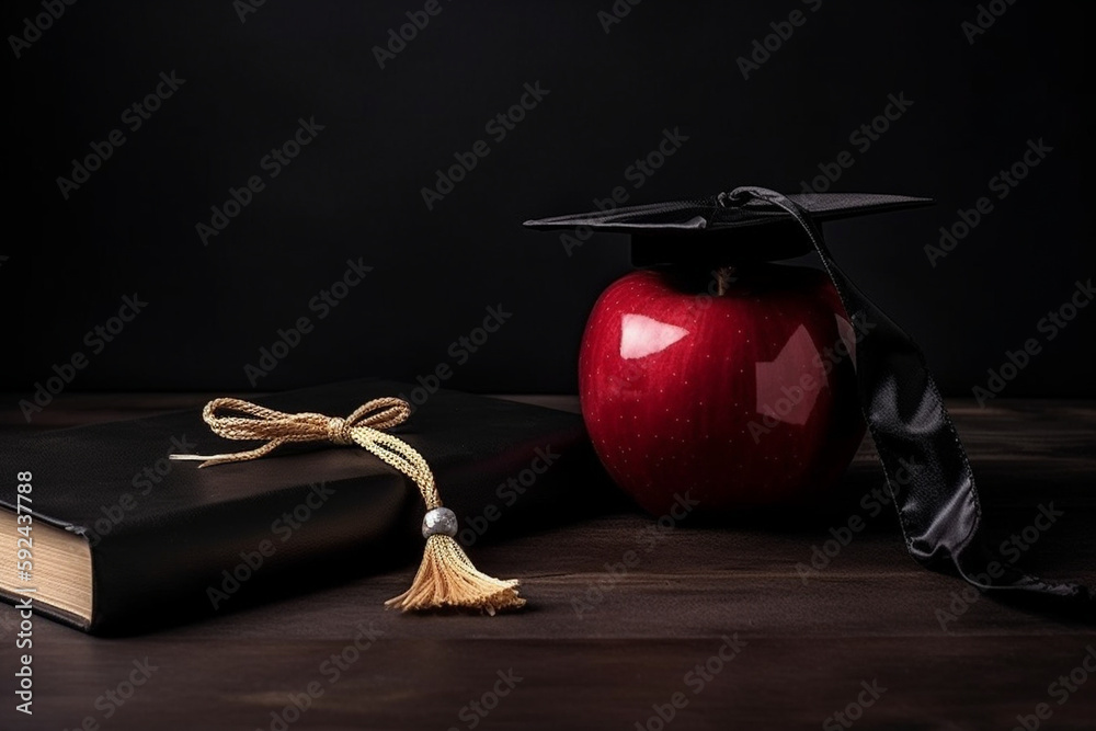 An apple with a graduation cap and a diploma, Teacher's Day Generative ...