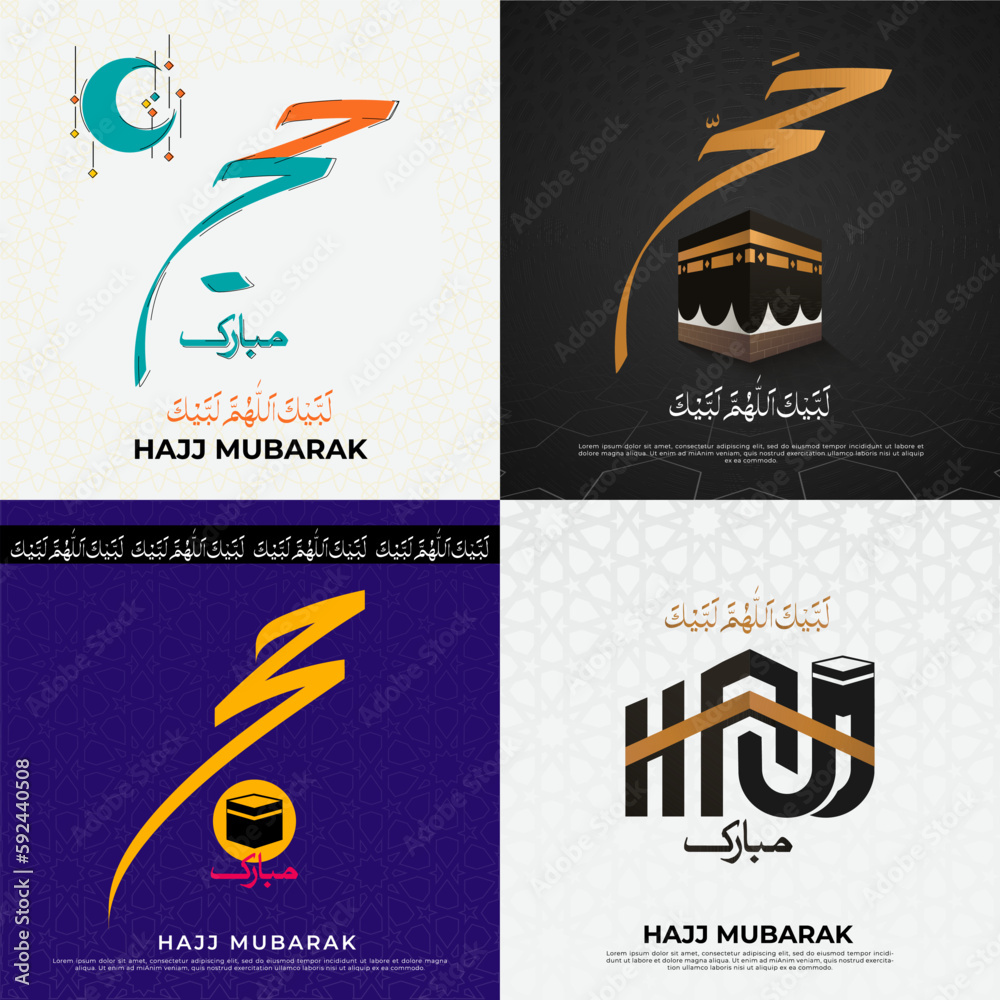 Hajj islamic greeting with arabic calligraphy and kaaba. Vector ...