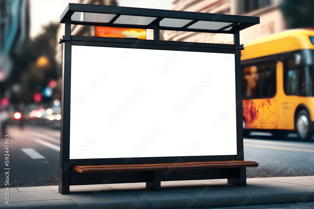 Ilustracja Stock: Empty Outdoor Advertising billboard mockup at bus ...