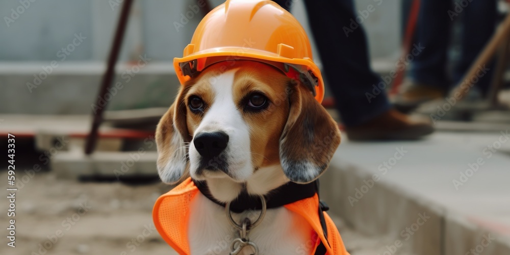 hilarious dog wearing hard hat and safety vest pretending to be ...