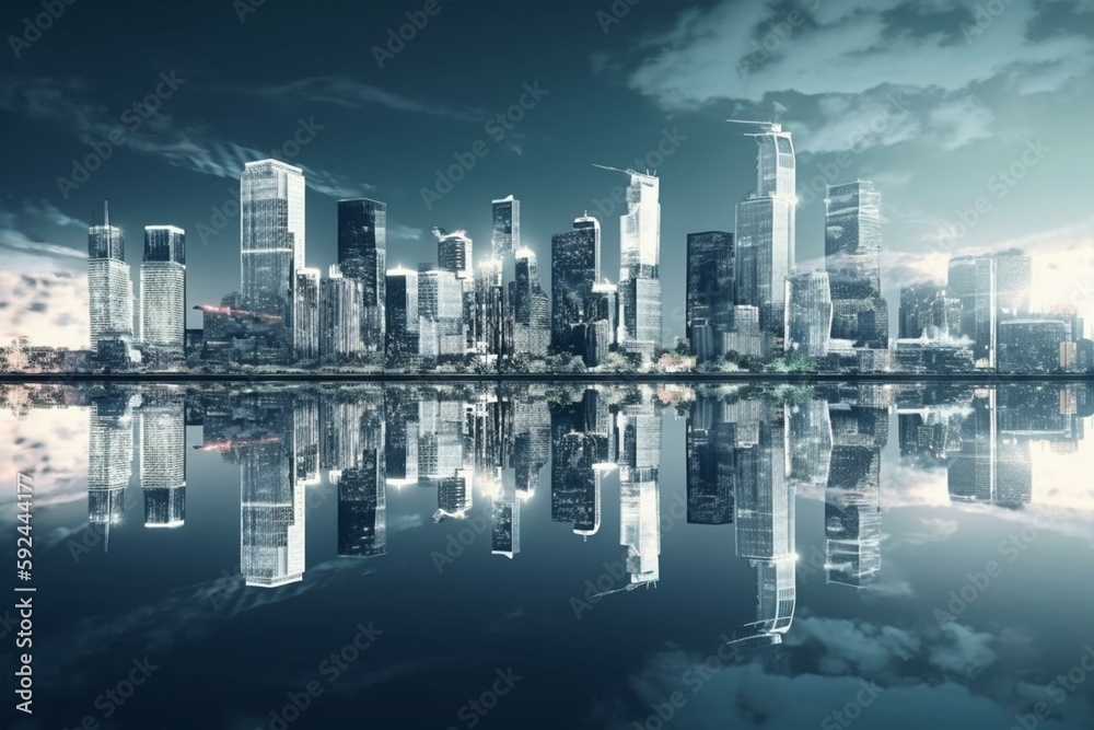 AI-Generated image of modern buildings in the capital city with light ...