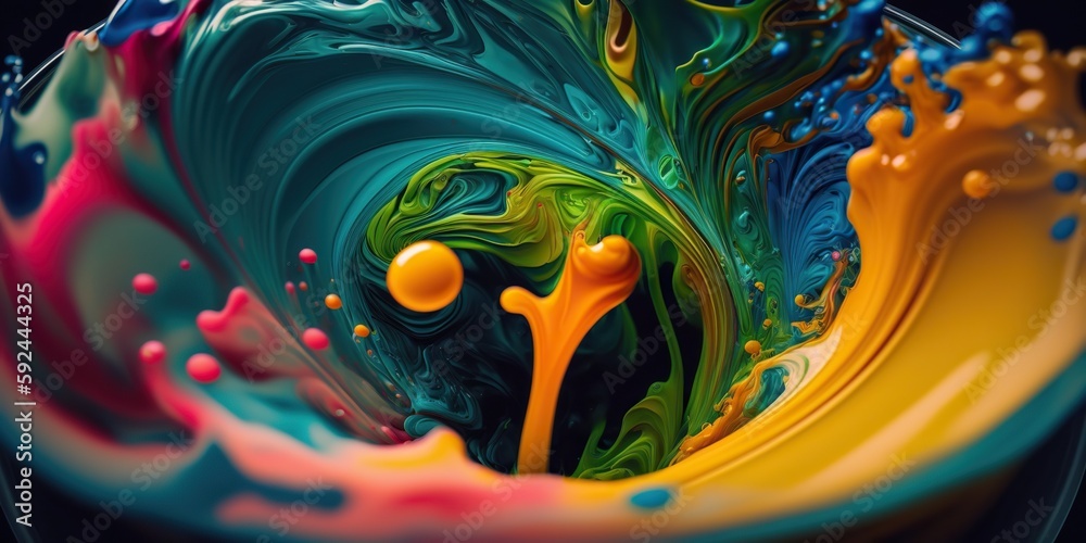 different-colored liquids mixing and swirling together, concept of ...