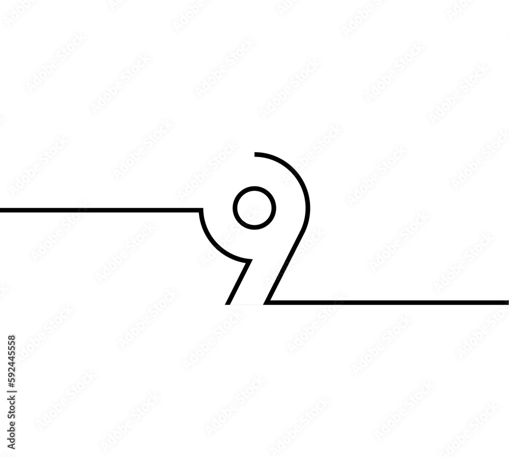 vector design line number 9 nine with sticking out to 2 sides. in black ...