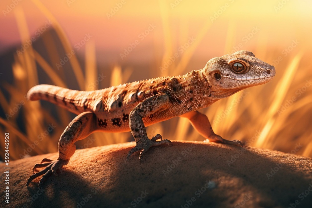 Gecko Lizard Golden Hour, Generated AI, Generated, AI. Generative AI ...