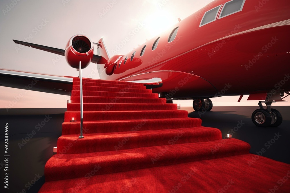 Vip Luxury Red Carpet On Stairs To Private Jet Airplane. Generative AI ...