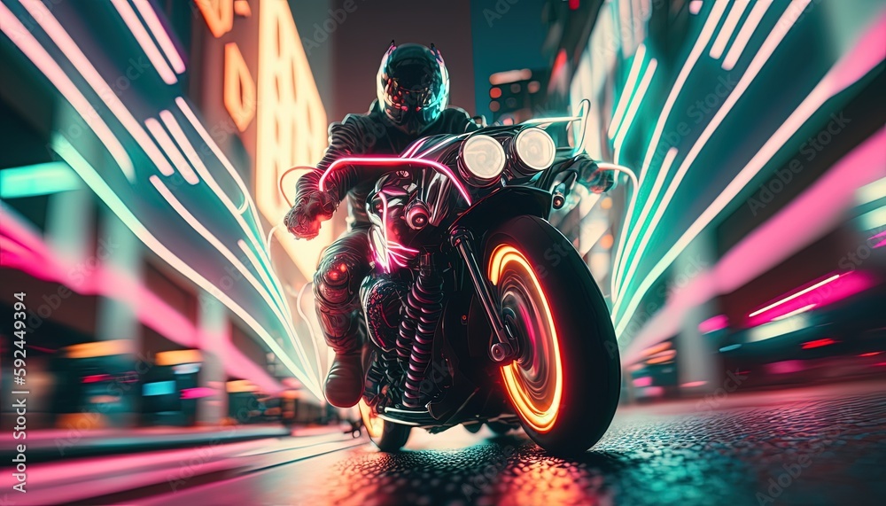 cyberpunk light motorcycle , futuristic motorbike on a retrowave ...