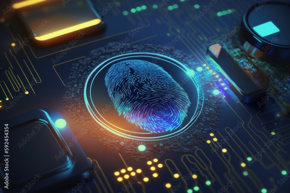 Digital biometri, security identify by fingerprint concept. Scanning ...