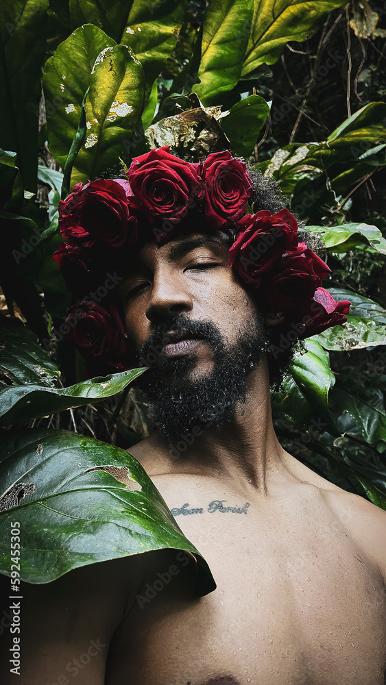 portrait of a person,person with rose, man with roses, portrait of a ...