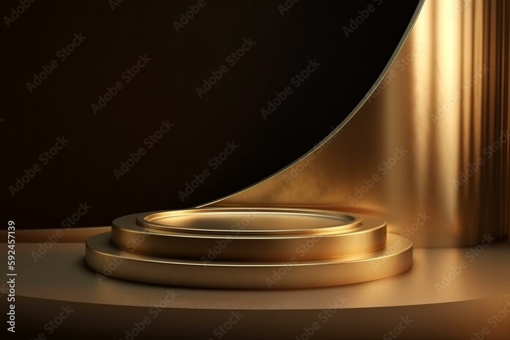 Gold elegant product background stand or podium pedestal on golden ...