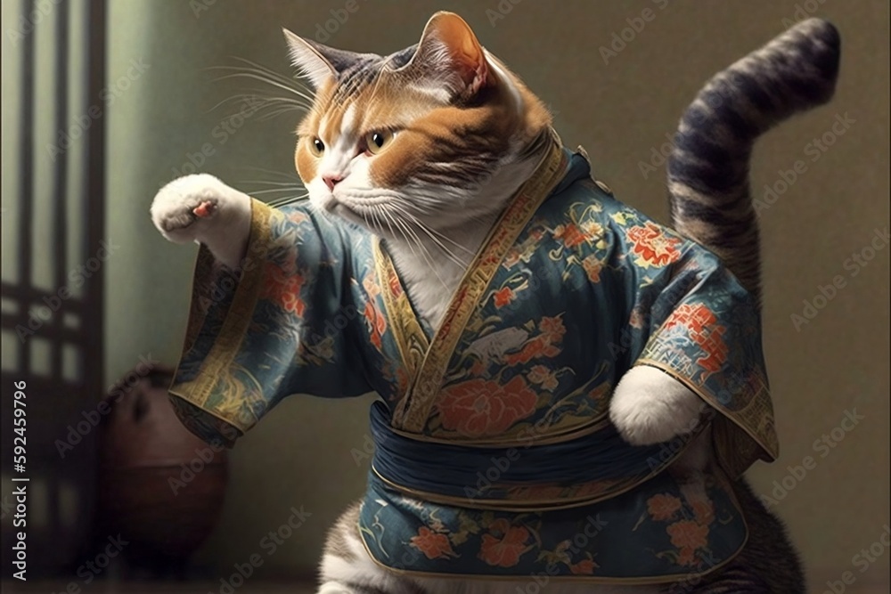Karate Cat Fighter Fierce and Stylish in a Kimono. AI Stock ...