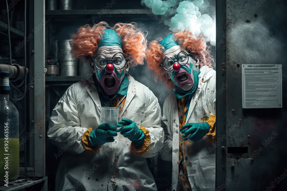 Scary clowns dressed as scientists experiment on human, created with ...