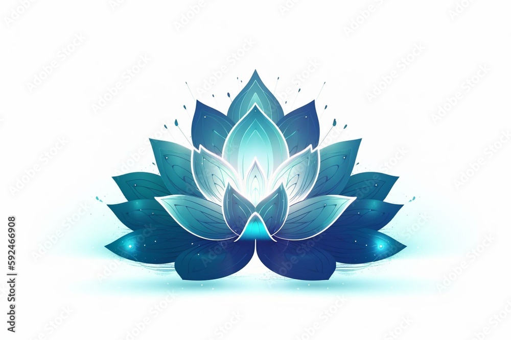 Stylized blue lotus with glowing center on white background ...