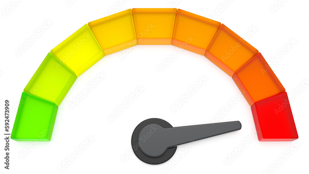 Speedometer icon infographic, arrow point scale speed high status red ...