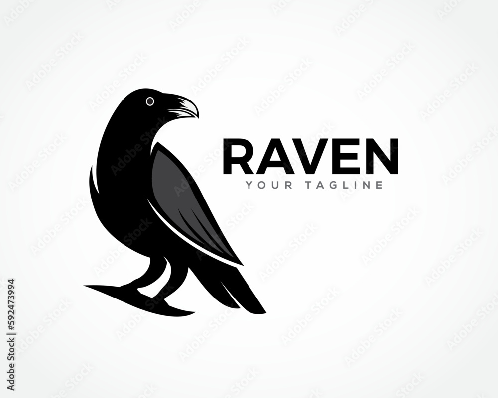 elegant stand raven bird logo symbol design template illustration ...